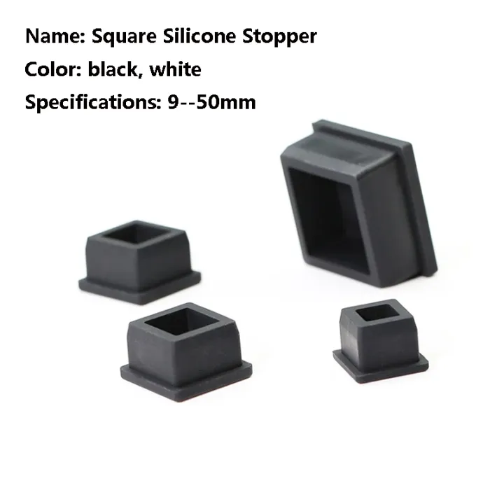 Black/White Square With Hole Silicone Rubber End Cap T Plug Tube Box ...
