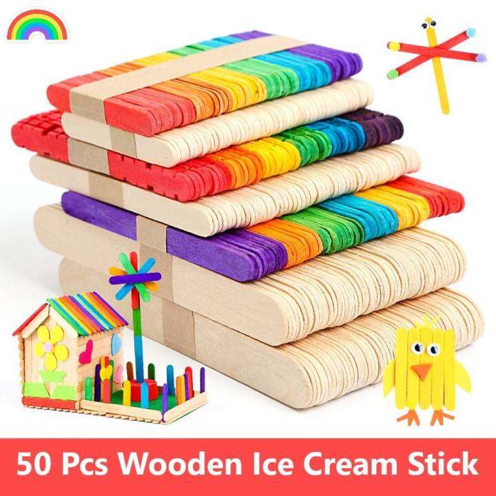 50pcs Wooden Ice Cream Stick for Kids Kindergarten Handmade Project ...