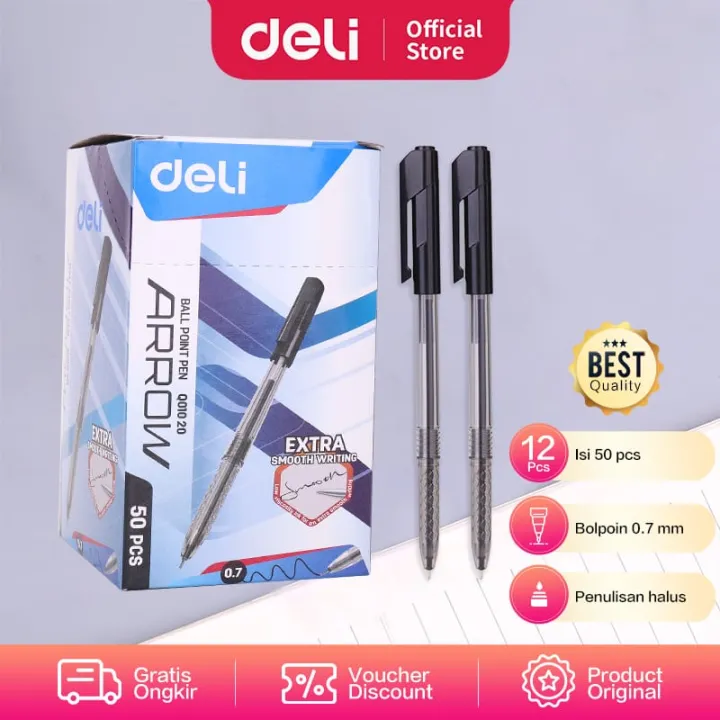 Deli Ballpoint Pen Black / Pulpen Bolpoin Hitam 0.7mm Penulisan Lancar ...