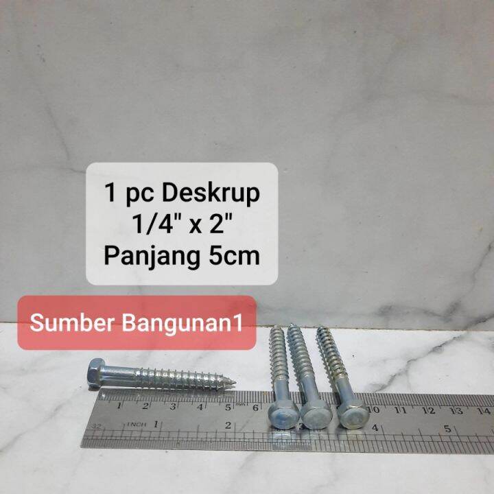 Deskrup 1/4 x 2 sekrup 5cm putih baut kunci 10 skrup 5 cm lag 1/4" 2 ...