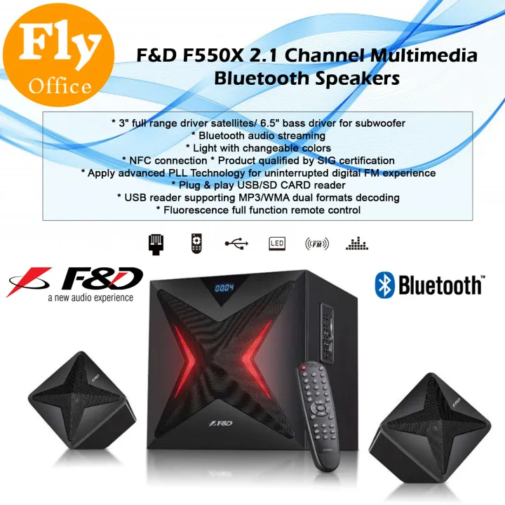 F&D F550X 2.1 Total 56W Subwoofer Bluetooth USB Reader FM Multimedia ...