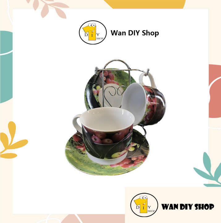 [Ready Stock] 2pcs set Porcelain Coffee Cup and Saucer with Fruit ...