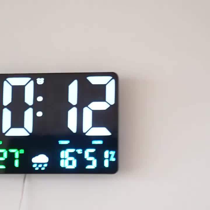Rectangle Large LED Digital Wall Clock Temperature Humidity Date Week ...