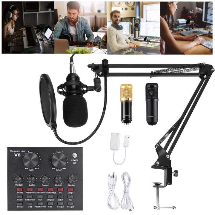 BM800 Condenser Microphone V8 Sound Card Kit Muti-functional bluetooth Sound Card for Studio ...