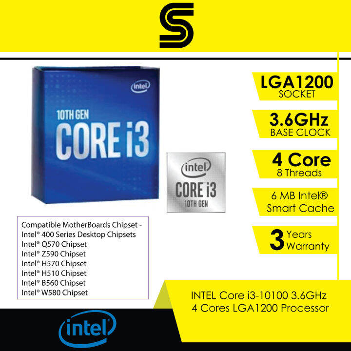 INTEL Core i3-10100 3.6GHz 4 Cores LGA1200 Processor | Lazada