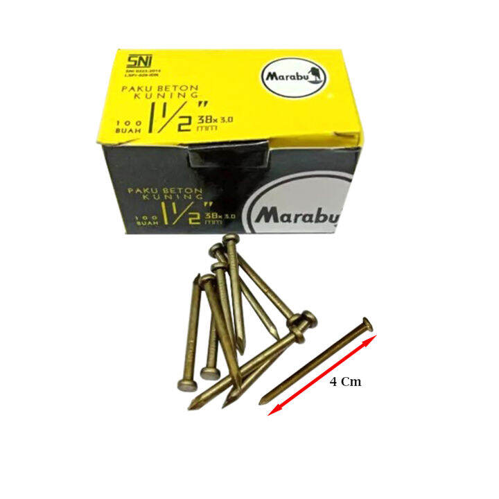 1 Kotak Paku Beton Kuning Marabu 1.5" Inci / Paku Tembok Magnet 4 Cm / Paku Baja 100 Pcs - Mitra ...