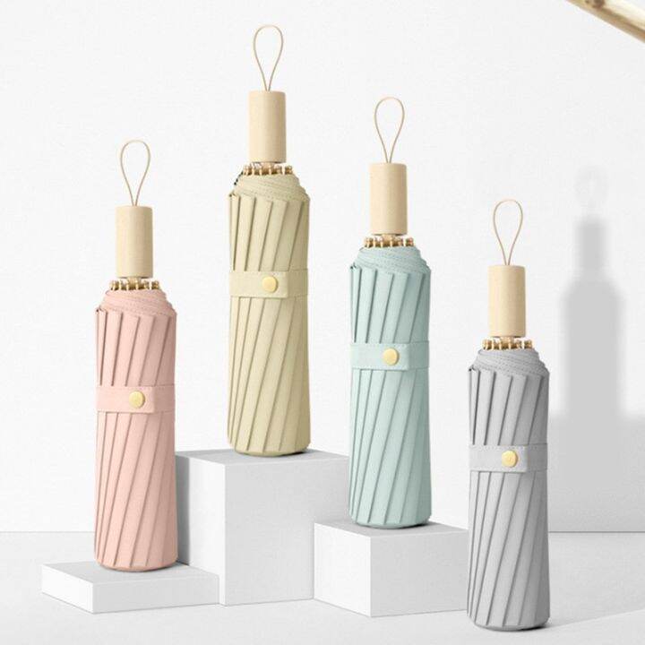 Wooden Handle 16 Ribs Umbrella Windproof Strong Simple Foldable Sun ...