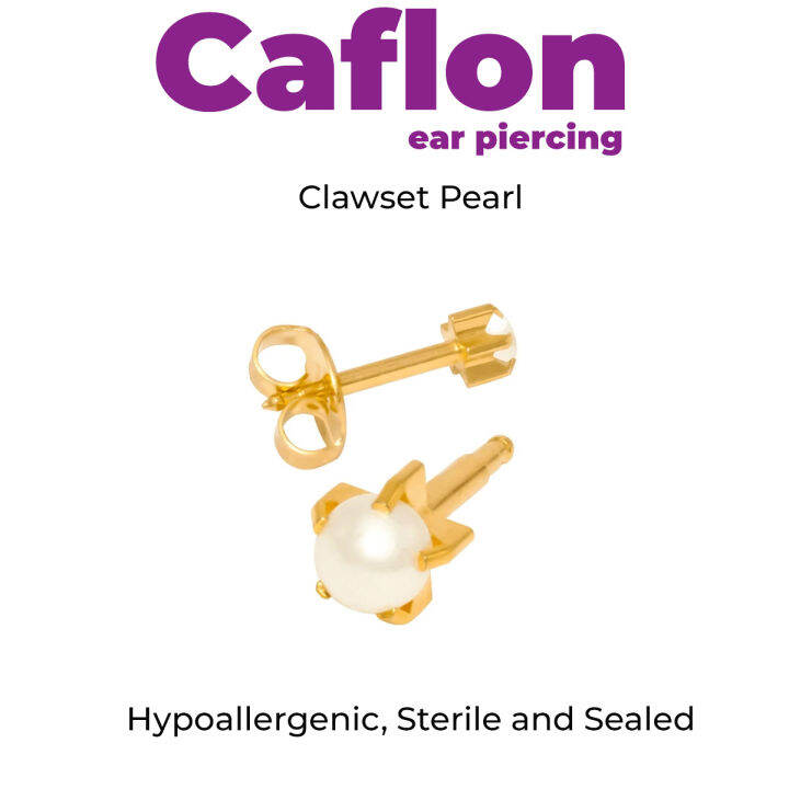 Caflon Earrings Pearl Clawset Gold plated Ear Piercing (hypoallergenic ...