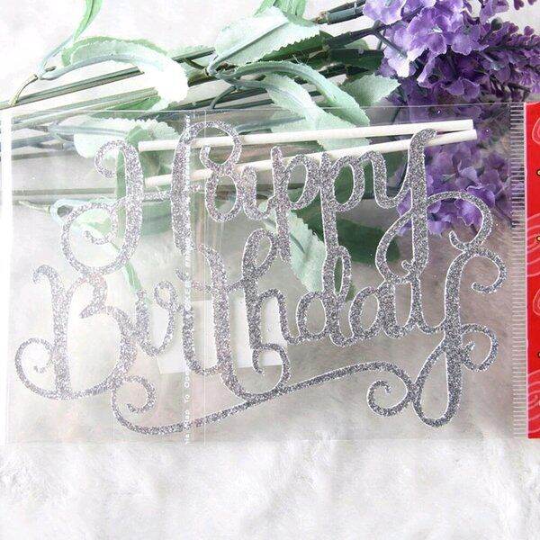 Original cake topper tulisan Happy Birthday warna silver untuk dekorasi kue bahan dari kertas ...