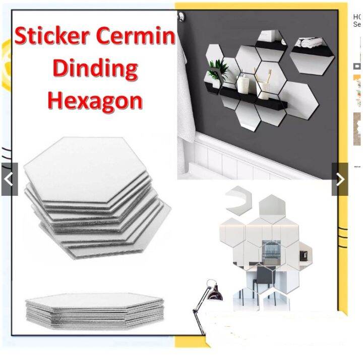 HC Stiker Cermin Dinding Anti Pecah Segi Enam Tempel Sticker Kaca ...