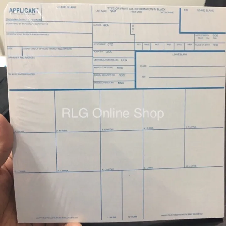 Fingerprint Cards, FD-258, Standard FBI form | Lazada PH