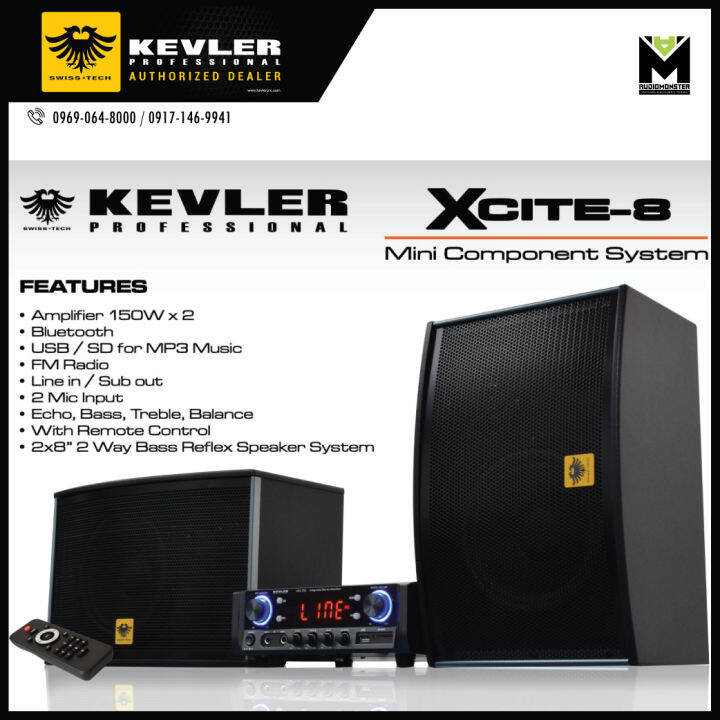 Kevler Xcite-8 Mini Component System 150 watts x 2 2x8 2 way Bass ...