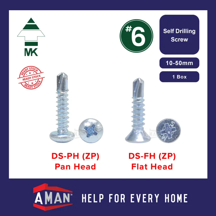 MK #6 10mm-50mm DS-PH DS-FH Zinc Plated Pan Head Flat Head Self ...