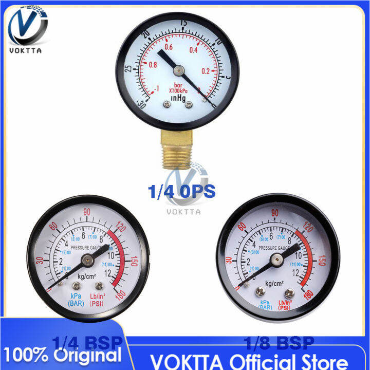 VOKTTA Mini Dial Portable Dual Scale Dial Gauge 1/4" 1/8" NPT -30HG/0PS ...
