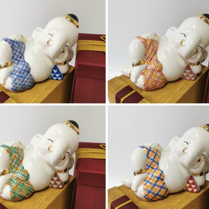 INDRA CERAMIC พระพิฆเนศปางเสวยสุข แบบผ้านุ่งหลากสี 象头神 (Xiàng tóu shén ...