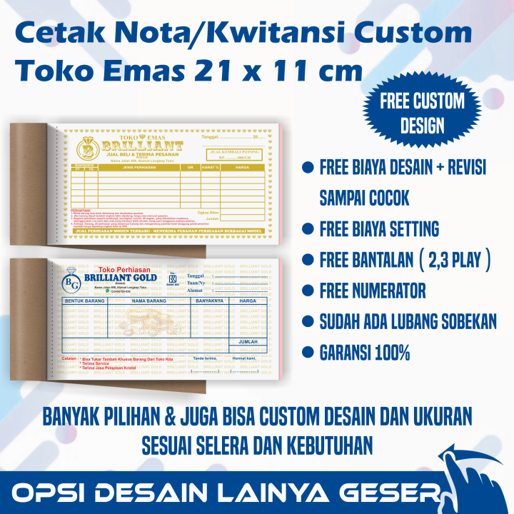NOTA / KWITANSI TOKO EMAS CUSTOM, UKURAN 21X11CM, SURAT JALAN DLL ...