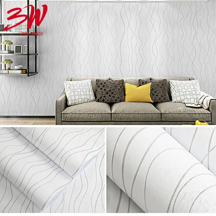 HM wallpaper White with silver linning design 10 meters by 45cm self ...