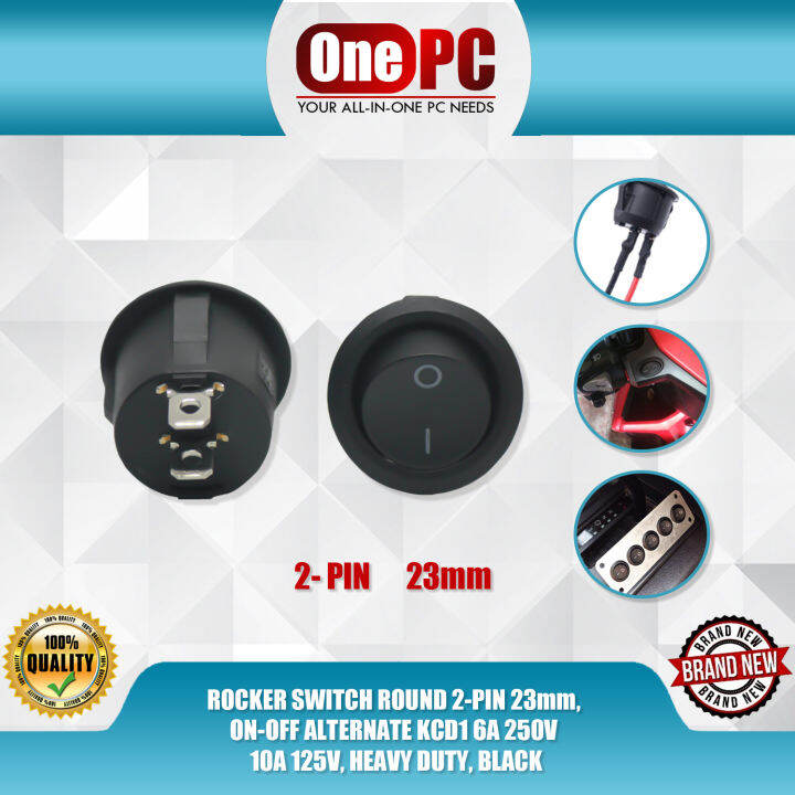 ROCKER SWITCH ROUND 2-PIN 23mm, ON-OFF ALTERNATE, KCD1 6A 250V 10A 125V ...