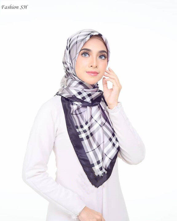 Satin Silk Scarf 90cm Print Large Square Malay Muslim Floral hijab ...