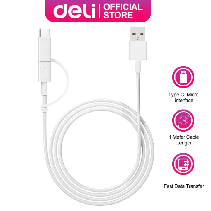 Deli 2-In-1 Fast Charging Cable Type-C Micro Usb Data Charger Cable ...