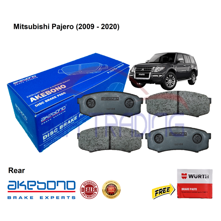 Genuine Akebono Rear Brake Pads for Mitsubishi Pajero (2009 - 2020) with WURTH Brake Paste ...
