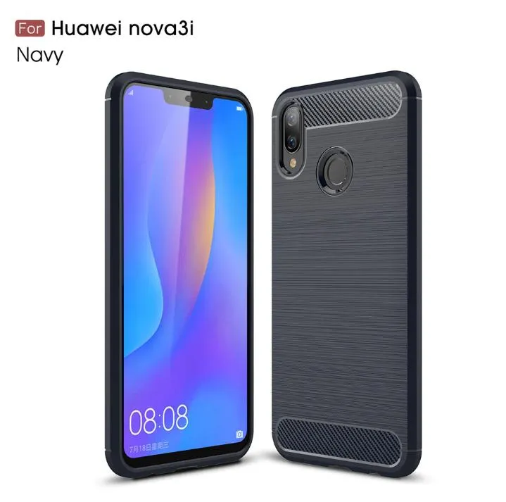 Huawei Nova 3i Case Carbon Fiber Brushed Soft TPU Shock Proof Tough ...