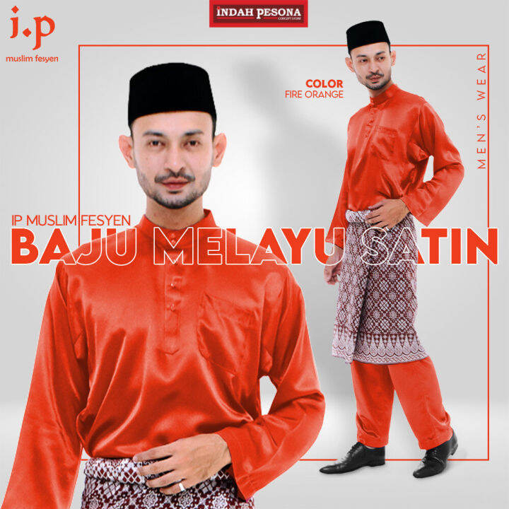 READY STOCK ! ! BAJU MELAYU PASANG SATIN 2023 SIZE DEWASA Normal Cutting - Fire Orange ( Size ...