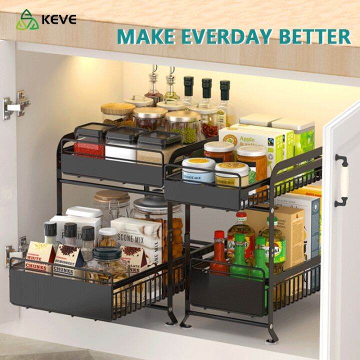 KEVE Stainless Steel Under Sink Organizer Rack 2-Tier Kitchen Ware ...
