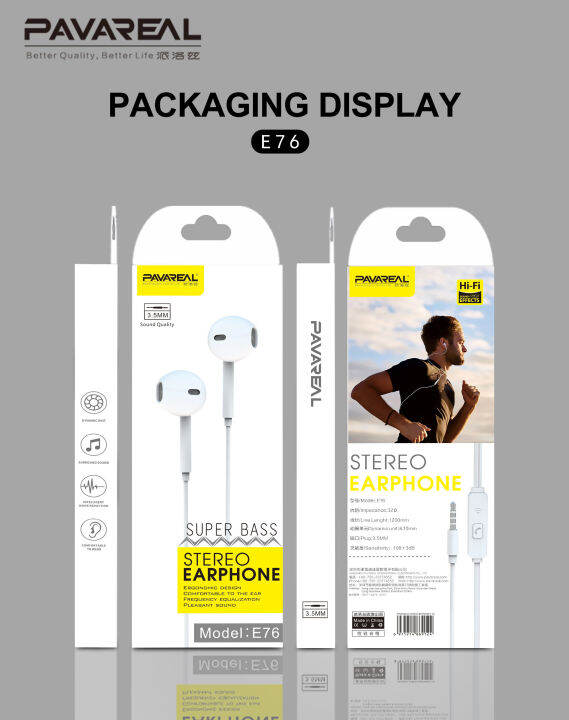 PAVAREAL E76 3.5mm HIFI Headset Over Ear Earphones with mic and smart controll | Lazada