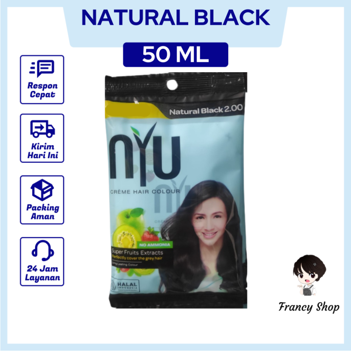 Pewarna Rambut NYU Hair Colour Natural Black Semir Hitam Sachet ...