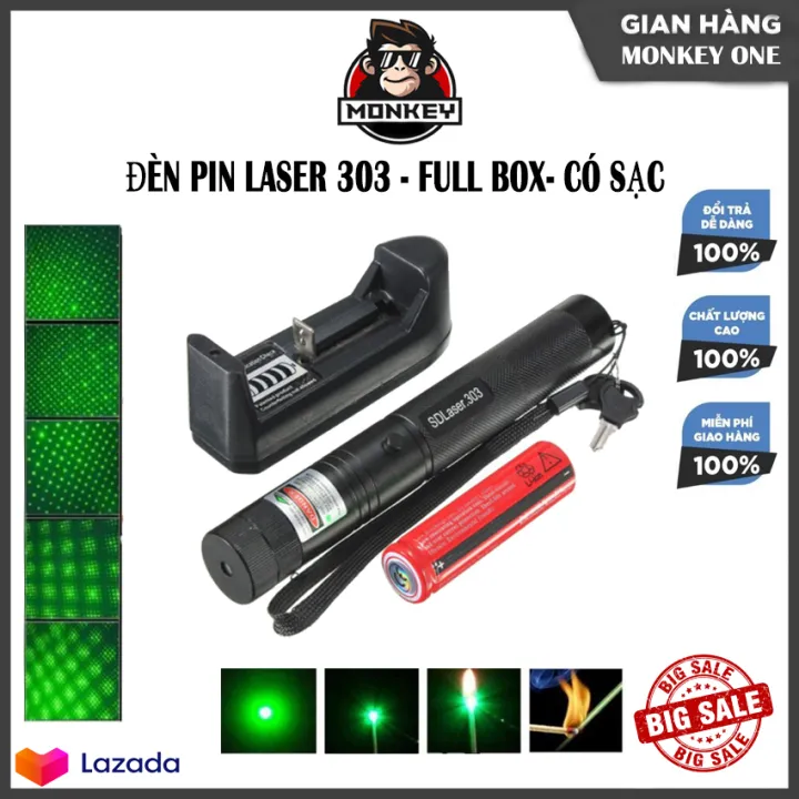 Đèn Pin laser 303 Chiếu Xa Siêu Sáng - Đèn Laze Cầm Tay Tia Xanh Full ...
