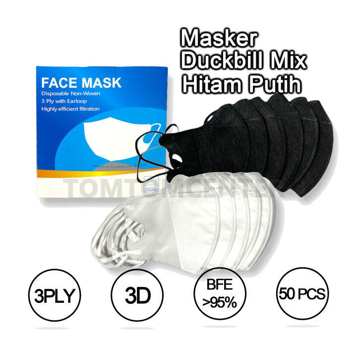 Masker Duckbil Duckbill Mix Warna Campur Hitam Putih Murah 1 Box Isi 50 ...