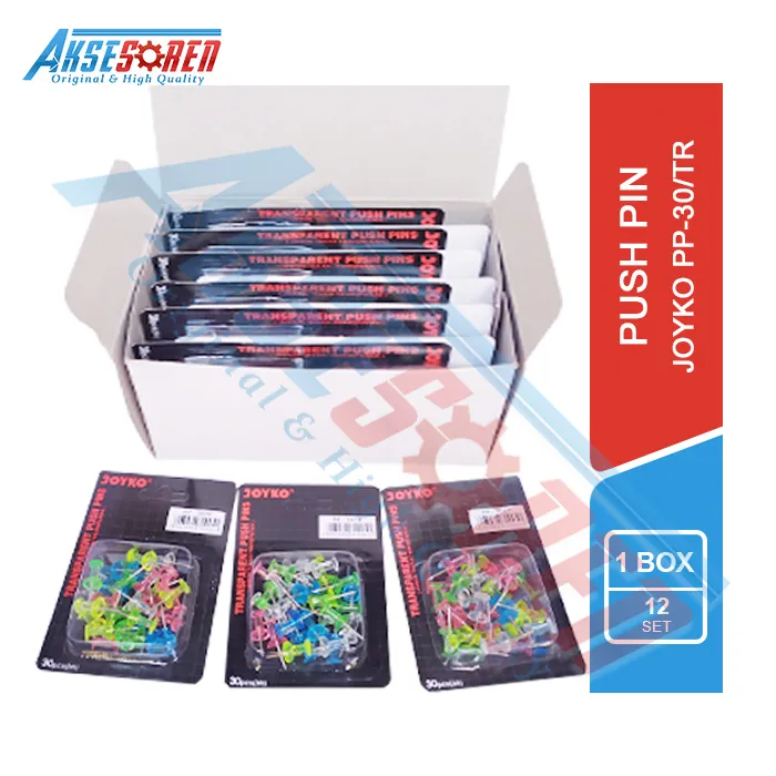 Push Pin Transparent Joyko [PP-30TR/12 pcs] / Alat Kusuk / Paku Kertas ...