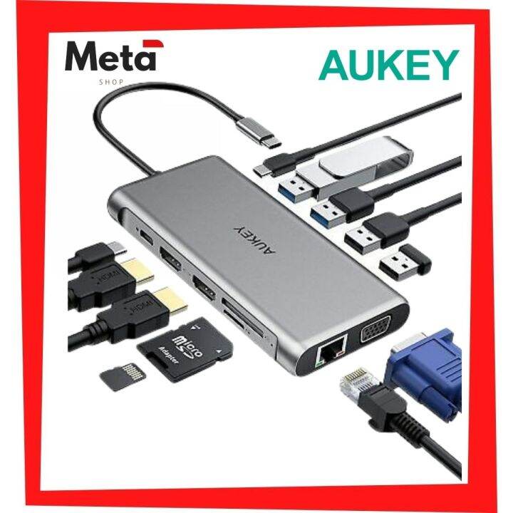 AUKEY CB-C89 10-in-1 USB C Hub with 100W PD, Ethernet, 4K HDMI,VGA,2 ...