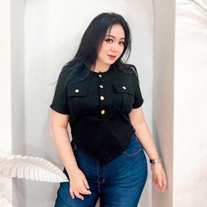 Plus size เสื้อสาวอวบ รุ่นกระเป๋าคู่กระดุม (Y23) | Lazada.co.th