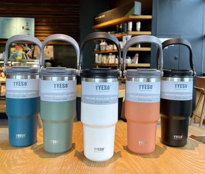 TYESO Tumbler with Straw Insulated Vacuum 600ml/ 750ml/900ml/1200ml Stainless Steel Mug Water ...