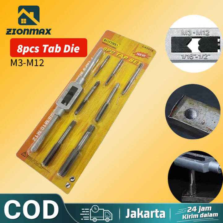 8 Pcs Set Hand Tap and Die Alat Snai dan Tap Ulir Dart Mur Baut M3-M12 ...