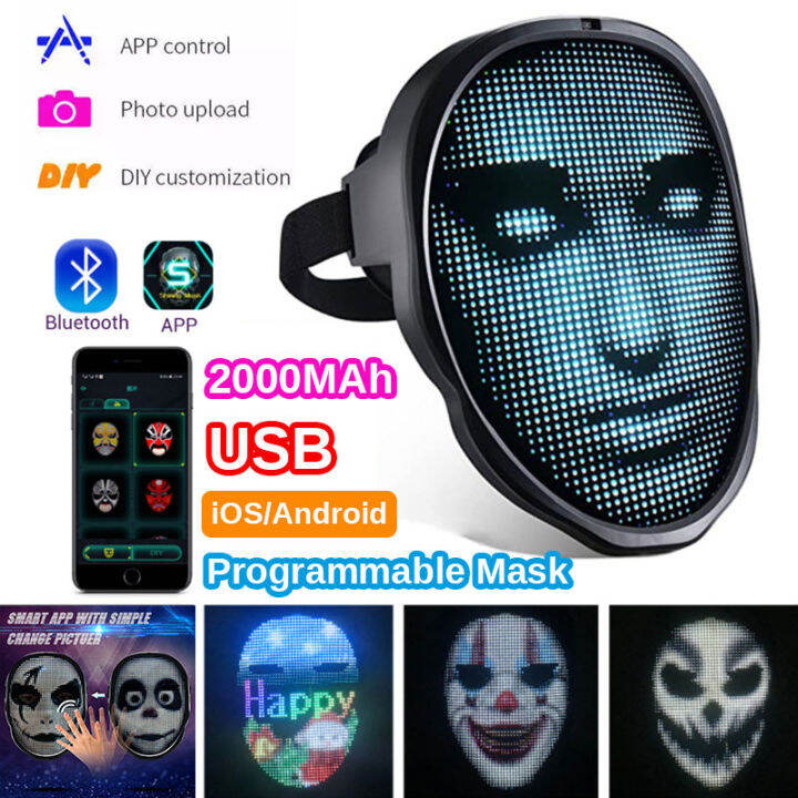 Halloween Led Mask Cosplay Luminous Masquerade Mask DIY Change Face ...