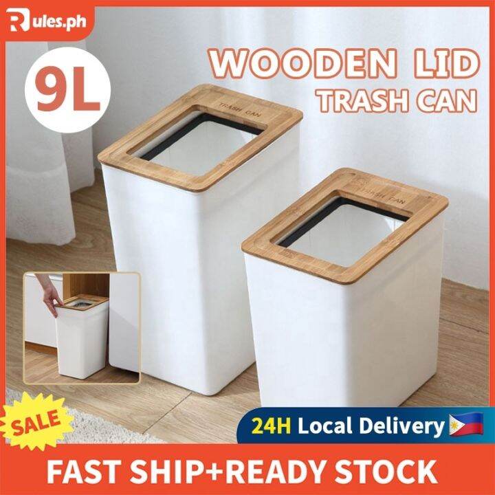 Rules Muji Style trash can White Trash Bin with Wooden Cover Minimalist ...