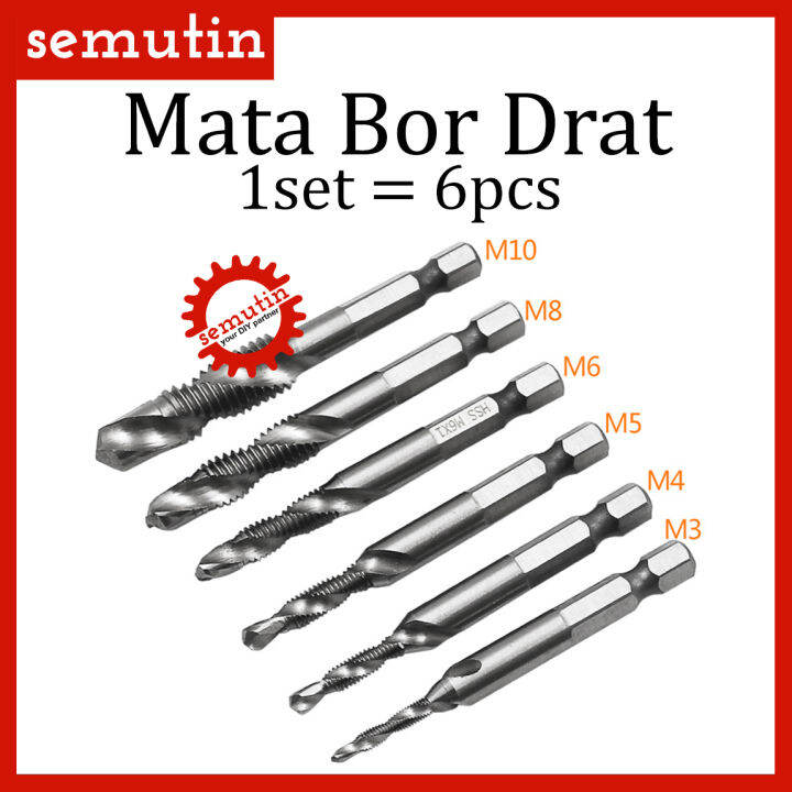 Mata Bor Pembuat Ulir Drat 6 in 1 / Drill Tap Bit Countersink Set Hex ...