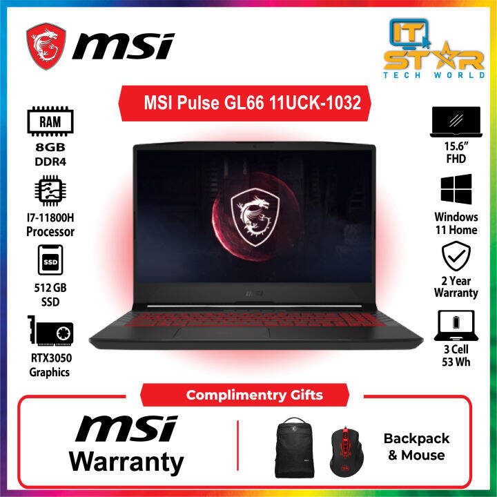 MSI Pulse GL66 11UCK-1032 | I7-11800H | 8GB RAM | 512GB SSD | RTX3050 ...