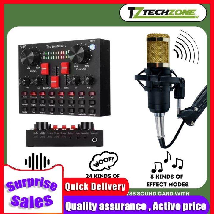 TECHZONE - V8S Sound Card with Bluetooth Professional Recording Mixer ...