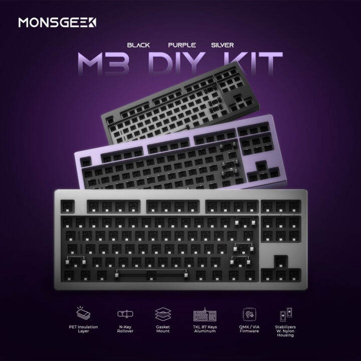 MONSGEEK M3 TKL Tenkeyless 87-Key CNC Aluminum Barebone DIY Keyboard Kit (International QMK ...