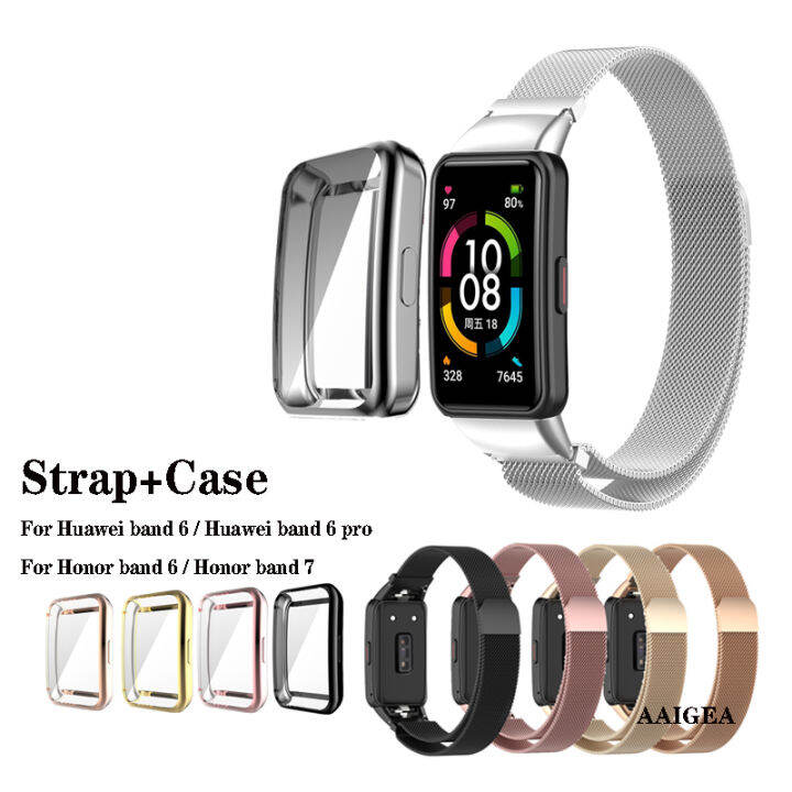 Case+Strap Staineless steel Magnetic Loop Metal Band For Huawei Band 6 ...