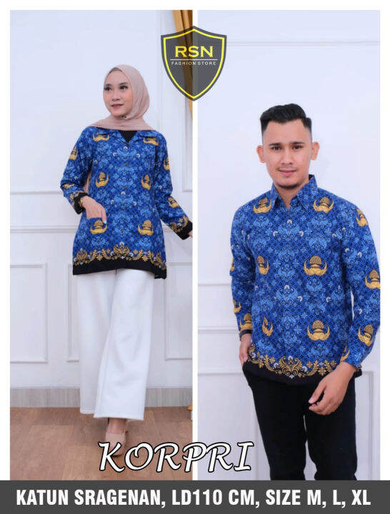 Baju KORPRI Terbaru 2022 Batik Seragam Model Seragam Dinas PNS Setelan Blus dan Kemeja Batik ...
