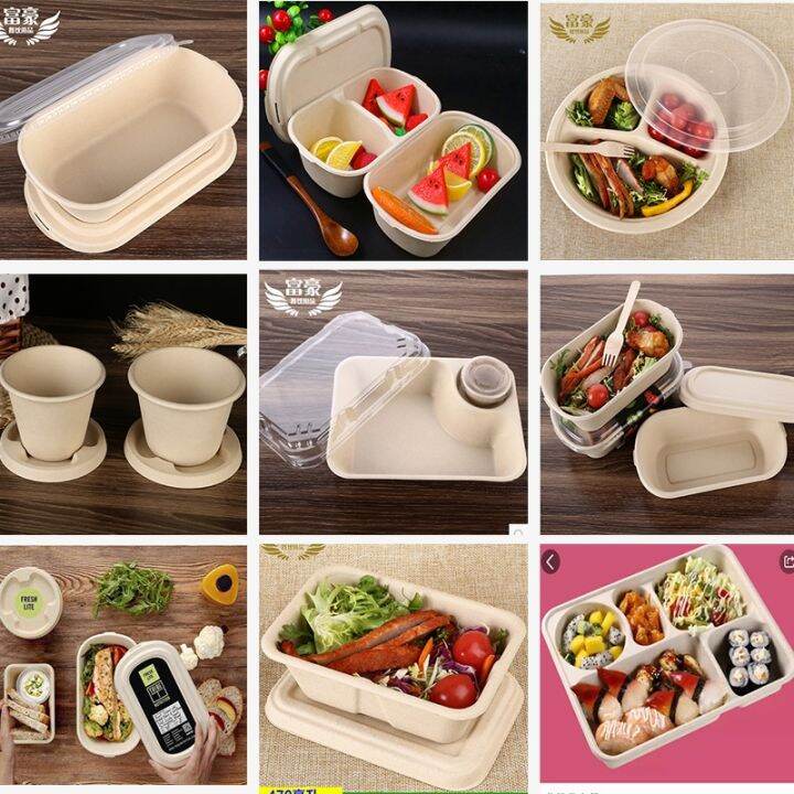 [COD] Disposable bamboo pulp lunch box packaging biodegradable fast ...