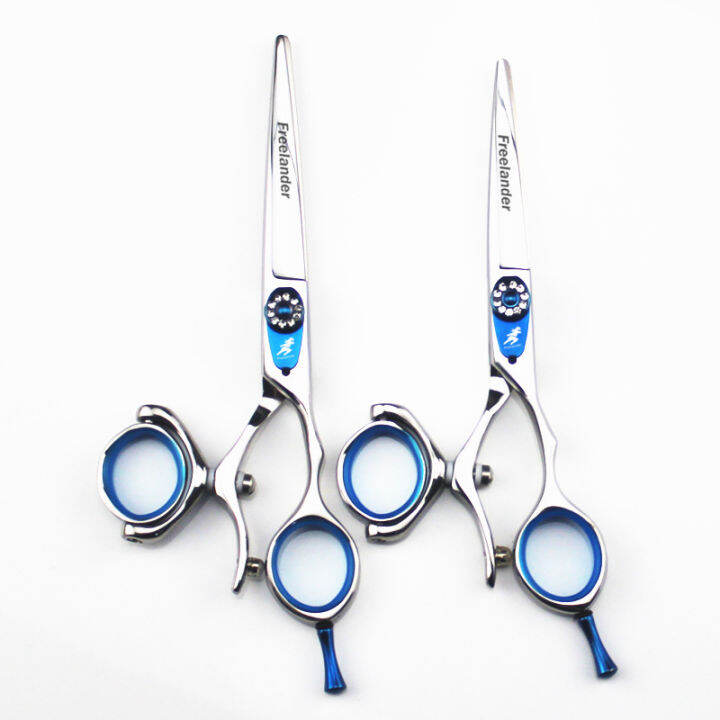 High grade barber scissor 5.5 "6.0" blue flat scissor 720 ° rotating ...