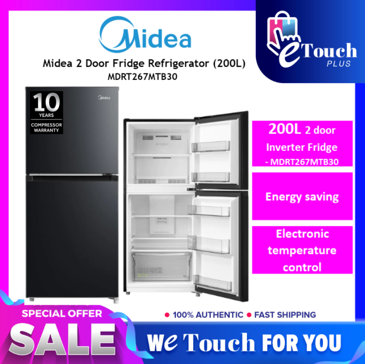 Midea 200L Quattro 2 Door Refrigerator Black Color [ MDRT267MTB30 ...