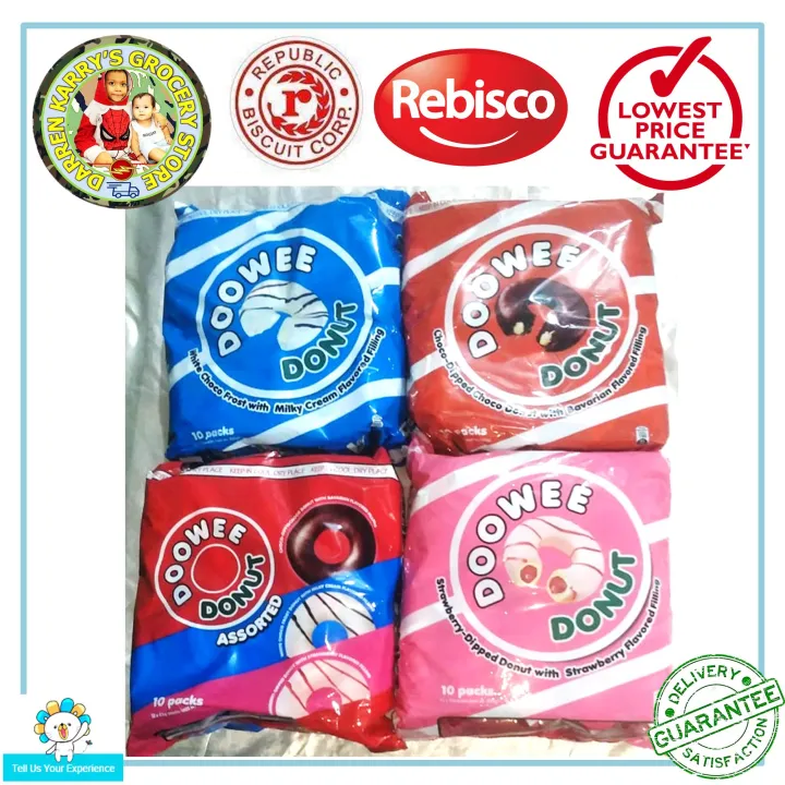 Rebisco Doowee Donuts * Choco Bavarian 42 gm x 10 pcs * White Choco ...
