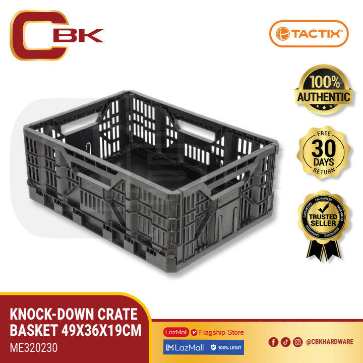 TACTIX 320230 FOLDABLE BASKET PLASTIC STORAGE CRATE KNOCK-DOWN ...